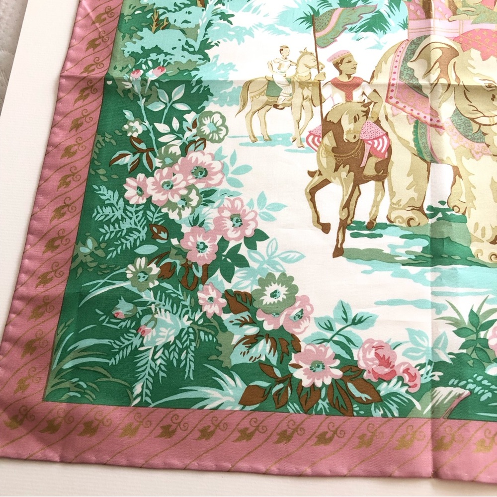 Jim Thompson Vintage Thai Silk Scarf Elephant Motif - Gem